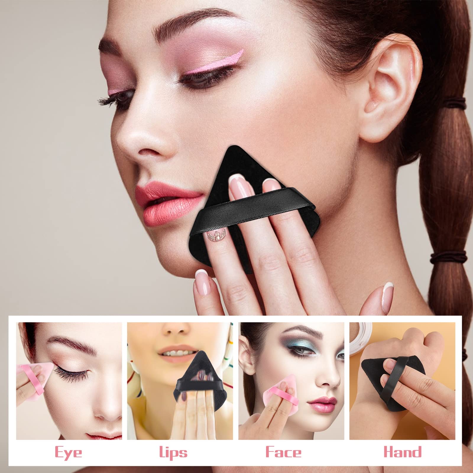 Pimoys 12 Pieces Powder Puff Face Triangle Makeup Sponge for Loose Powder Setting Powder Velour Foundation Blender Sponge Beauty Makeup Tool, Black
