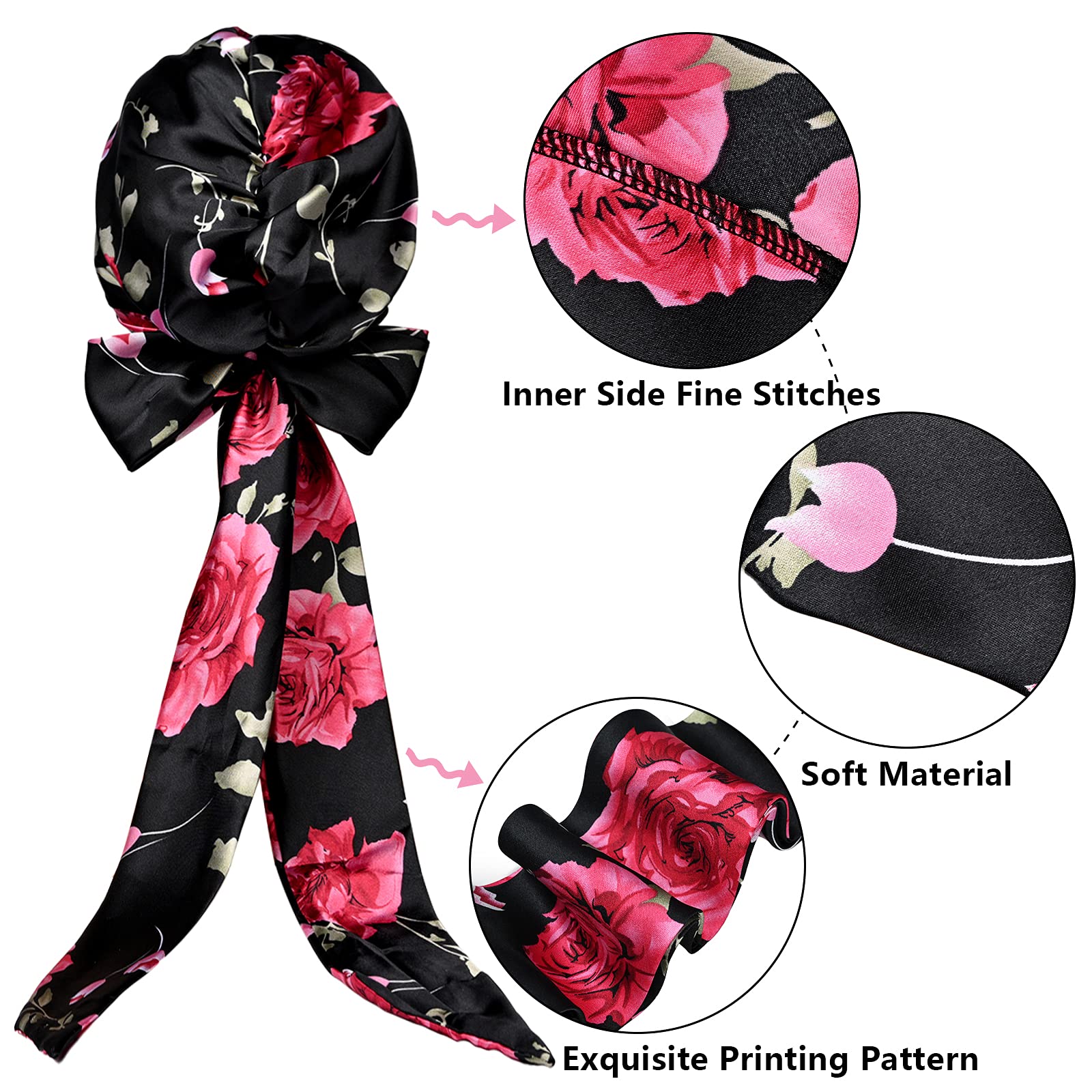 4 Pieces Soft Satin Head Scarf Sleeping Cap Turbans Head Cover Bonnet Head Wear for Women (Set 4)