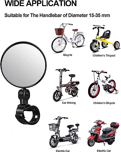 2Pack Universal Bicycle Rearview Mirrors, 360˚Rotatable Bar End Bicycle Mirrors, Wide Angle Convex Bike Bicycle Mirrors for 15-35 mm Handlebar Bikes