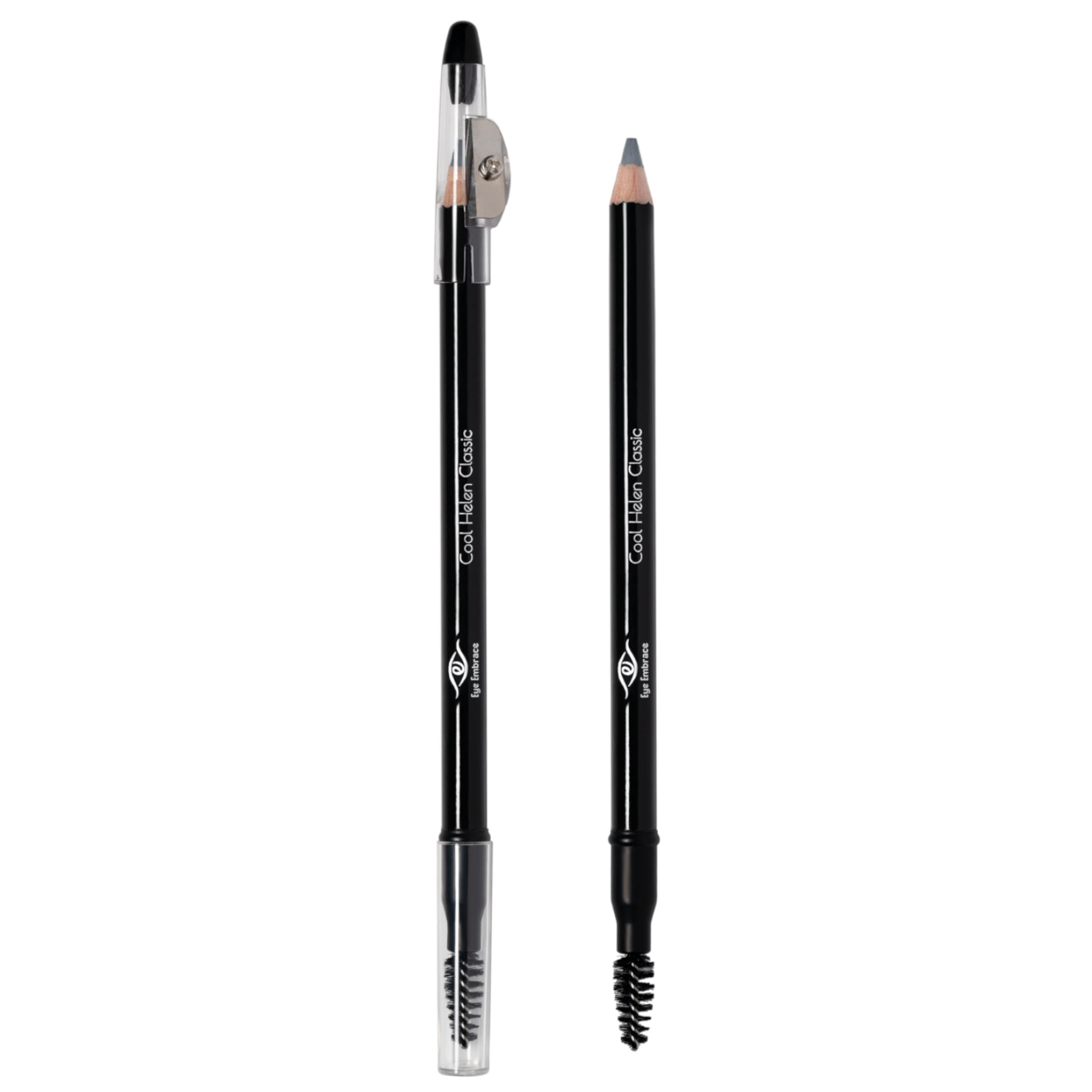 Eye Embrace Cool Helen Classic: Light Gray Wooden Eyebrow Pencil β Waterproof, Double-Ended Pencil with Sharpener & Spoolie Brush, Cruelty-Free