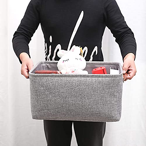 QURTS Large Storage Bins(15.74 x 11.81 7.87 inches), Foldable Fabric Baskets with Handles for Cupboards, Wardrobe, Shelves, Bathroom, Clothes, Toys, Towel (Grey, 3 Pack) Gray 15.6 11.7 7.8 inches