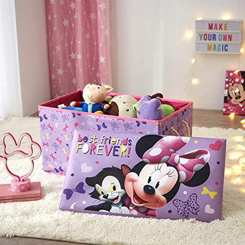 Disney Minnie Mouse Collapsible Toy Storage Bench and Ottoman – Durable and Functional, 14.5" H x 14.5" D x 25" L, Perfect for Kids' Rooms