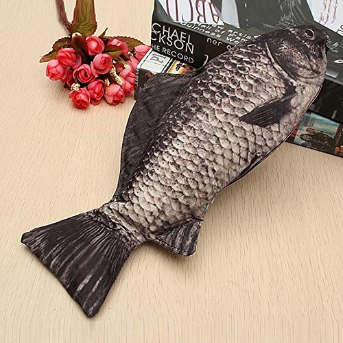 2022 Carp_Pen Bag Realistic Fish Shape Make-up Pouch Coin Purse Pen Pencil Case with Zipper Vivid_Texture Unique Novelty Gift (Black, 1Pcs)