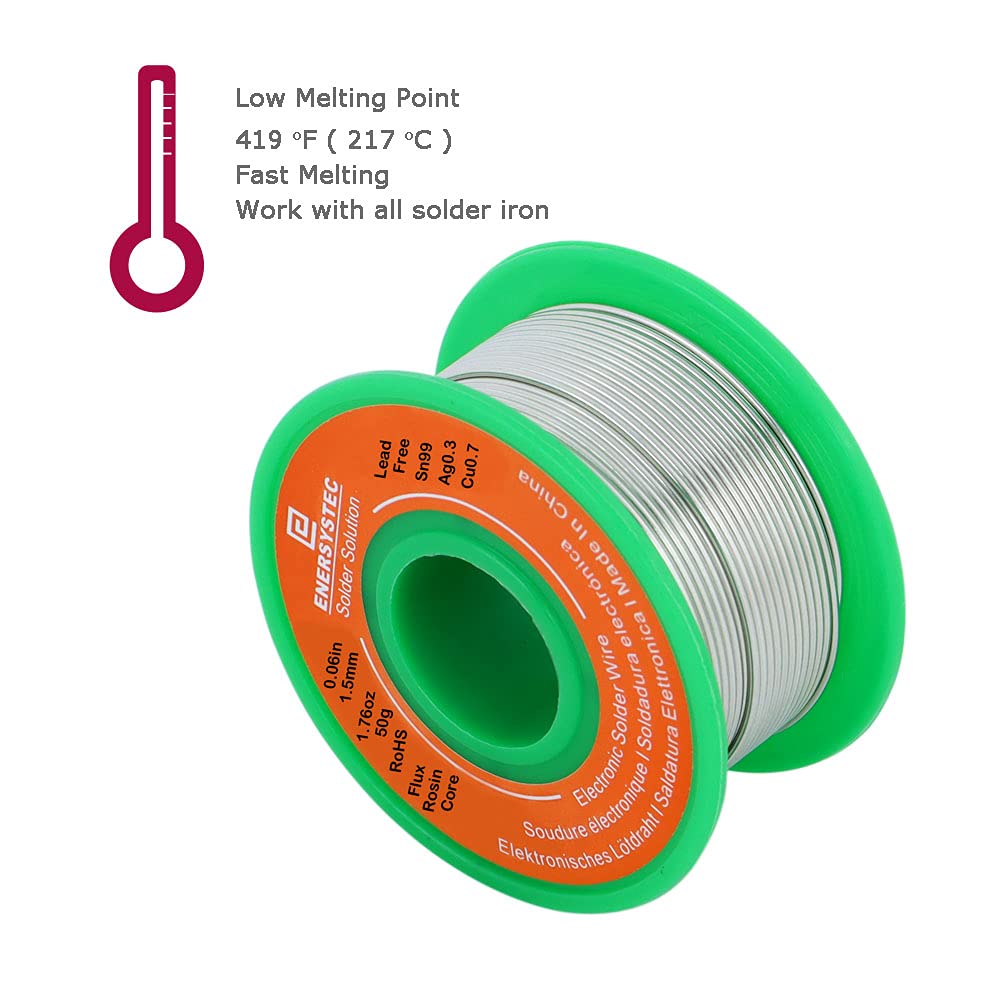 1.5mm Electronic Solder Wire Lead Free Rosin Flux Core Diameter 0.06in Large Size Solder Wire Gauge 1.76oz 50g Sn99 Ag0.3 Cu0.7 Flow Electric Soldering Unleaded PB Free