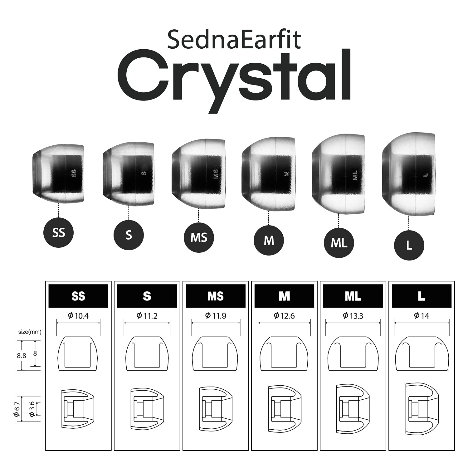 AZLA SednaEarfit Crystal Standard (SS/S/MS) - Earbud Tips for Wireless Headphones - Noise Canceling Earbuds Replacement Tips - Eartips Compatible with Shure, Sony, Beats, Sennheiser, Jabra, and JBL