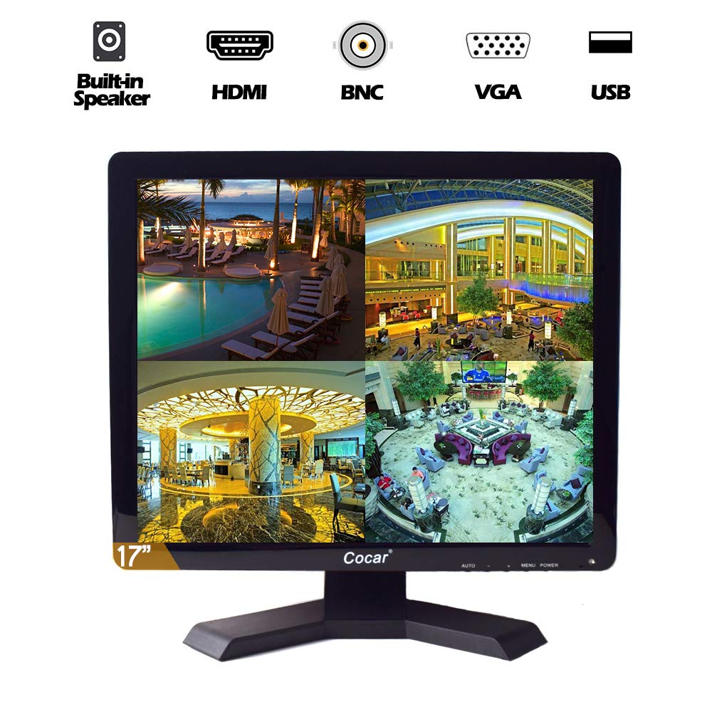 19 inch CCTV Monitor with BNC input, 4:3 1280x1024 CCTV Monitor for Security VGA HDMI AV BNC Audio Built-in Speaker LCD Display Screen for Security Monitor Home Surveillance System Security Camera STB