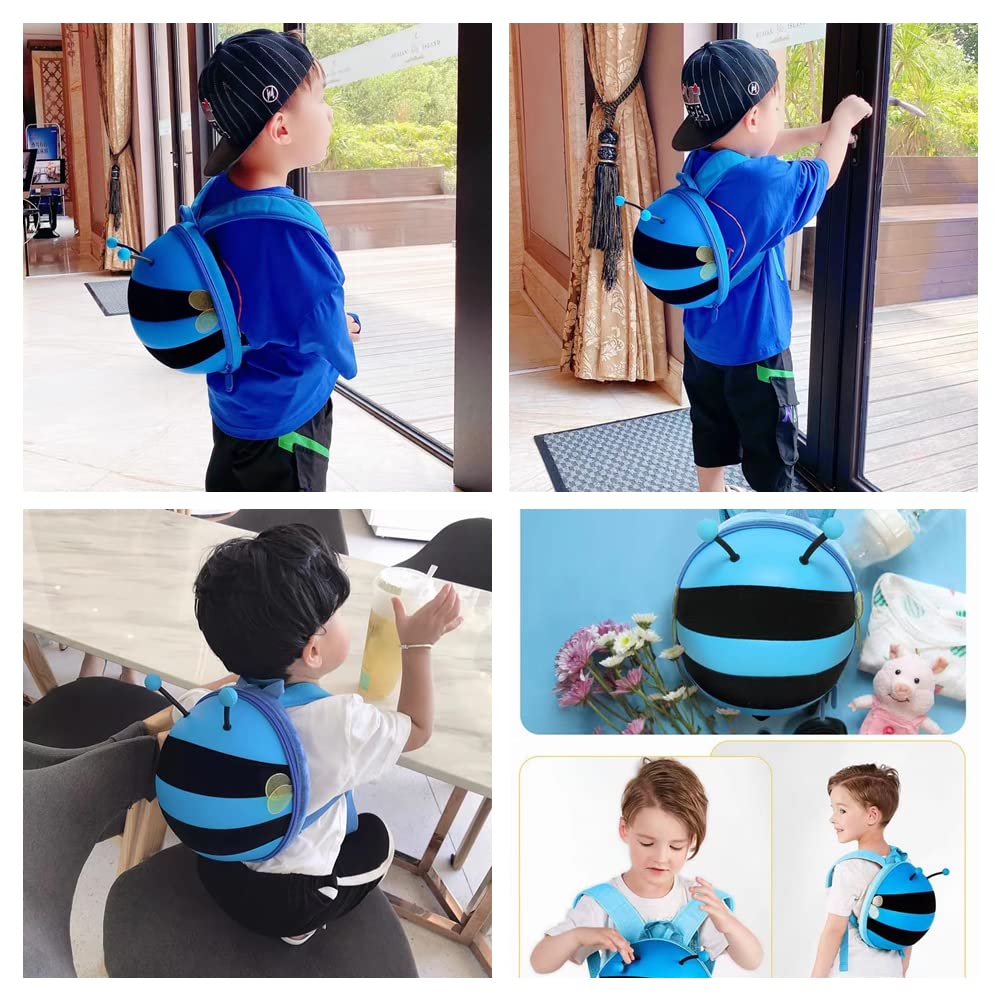 Baby Backpack with Leash for Toddler,Small Bee Backpack for kids,Anti Lost Bag (Blue)