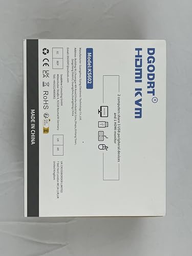DGODRT HDMI USB KVM Switch 2 Port Selector Box for 2 Computers Share Keyboard Mouse Printer and 1 HD 4K Monitor, 2 KVM Cables Included