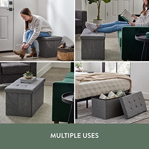 Edenbrook 30 Inch Rectangle Storage Ottoman - Buttonless Tufted Ottoman -Foot Rest-Holds 330 lbs, Grey