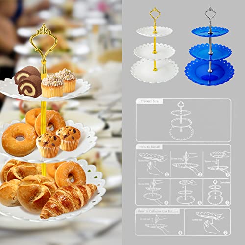 2 Set of Plastic 3-Tier Cupcake Stand Cupcake Holder,Desert Stands Set,Tiered Serving Tray, Cupcake Tower Display Dessert Cookie Candy Buffet Holder for Tea Party, Baby Shower and Wedding Carnival