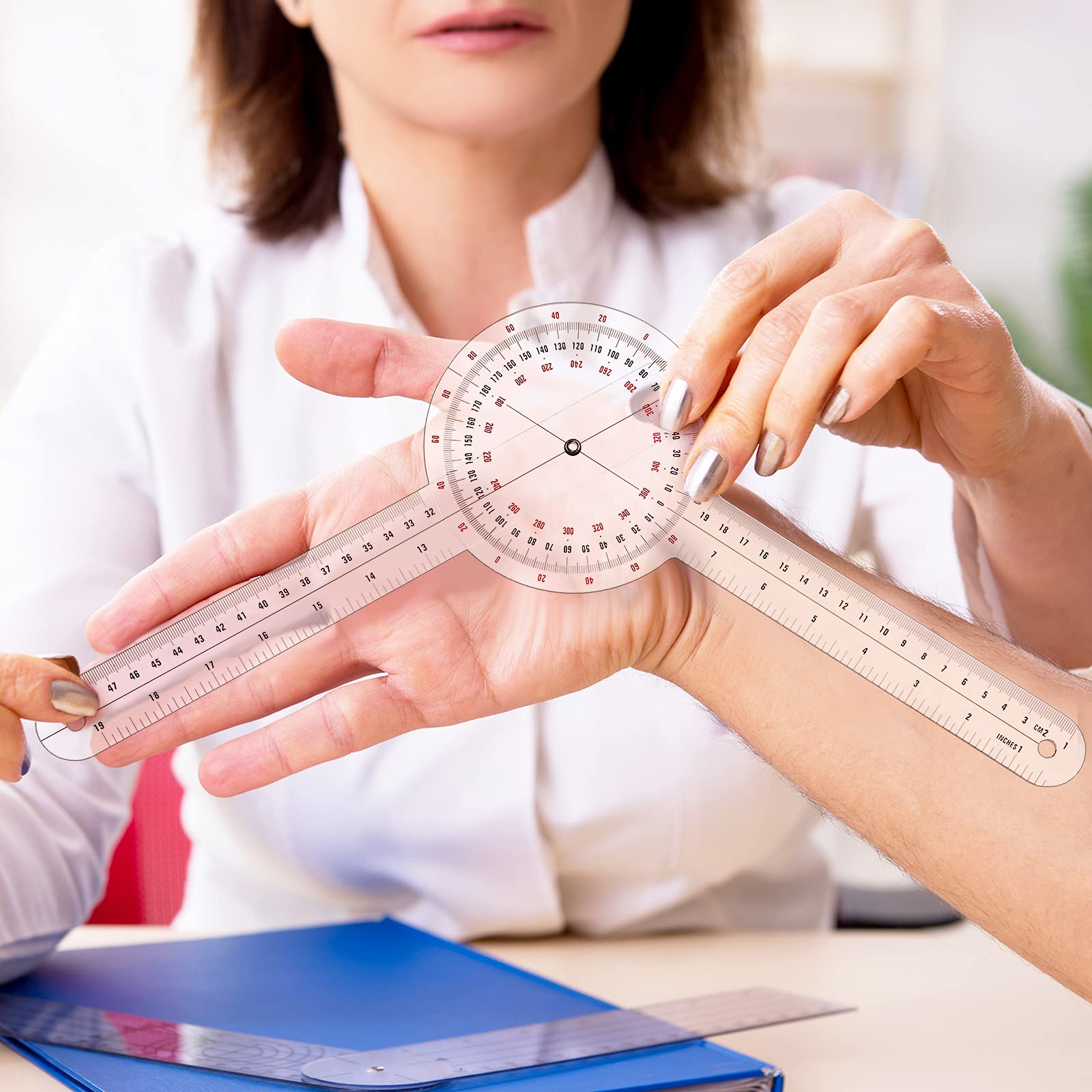 12 Inch Goniometer Transparent Orthopedic Angle Ruler Plastic Goniometer 360 Degree for Body Measuring Tape Goniometer Protractor Ruler (1)