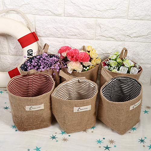 2Pcs Cotton Linen Storage Baskets, Wall Door Hanging Storage Baskets, Clothes Bag Home Gadget Storage Organizer Foldable Basket Wall Bins (Blue Stripe)