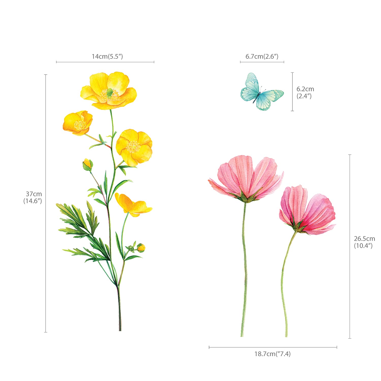 DECOWALL SG-2103 Wild Flower Wall Stickers Floral Plant Butterfly Decals Removable for Nursery Bedroom Living Room Art Home Decor murals Decoration