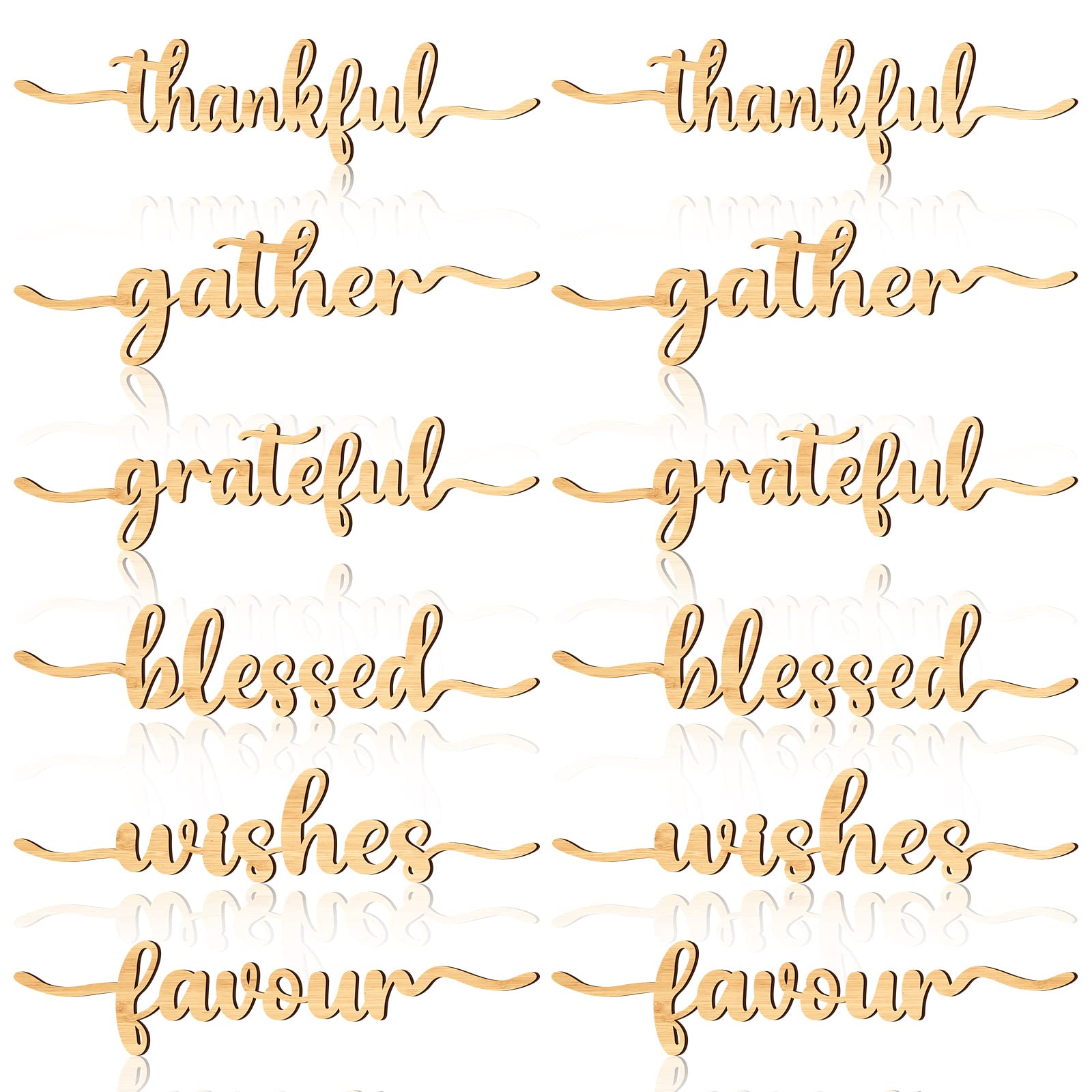 12 Pieces Thanksgiving Wood Word Cutout Thankful Plate Signs Grateful Blessed Gather Sign Thanksgiving Place Sign Thankful Plate Cutout Thanksgiving Sign for Table Home Dinner Party