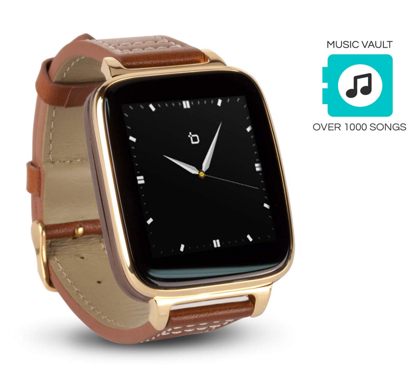Beantech Gold Engage Plus Smartwatch for iOS and Android with 8GB of Music Storage and Leather Strap