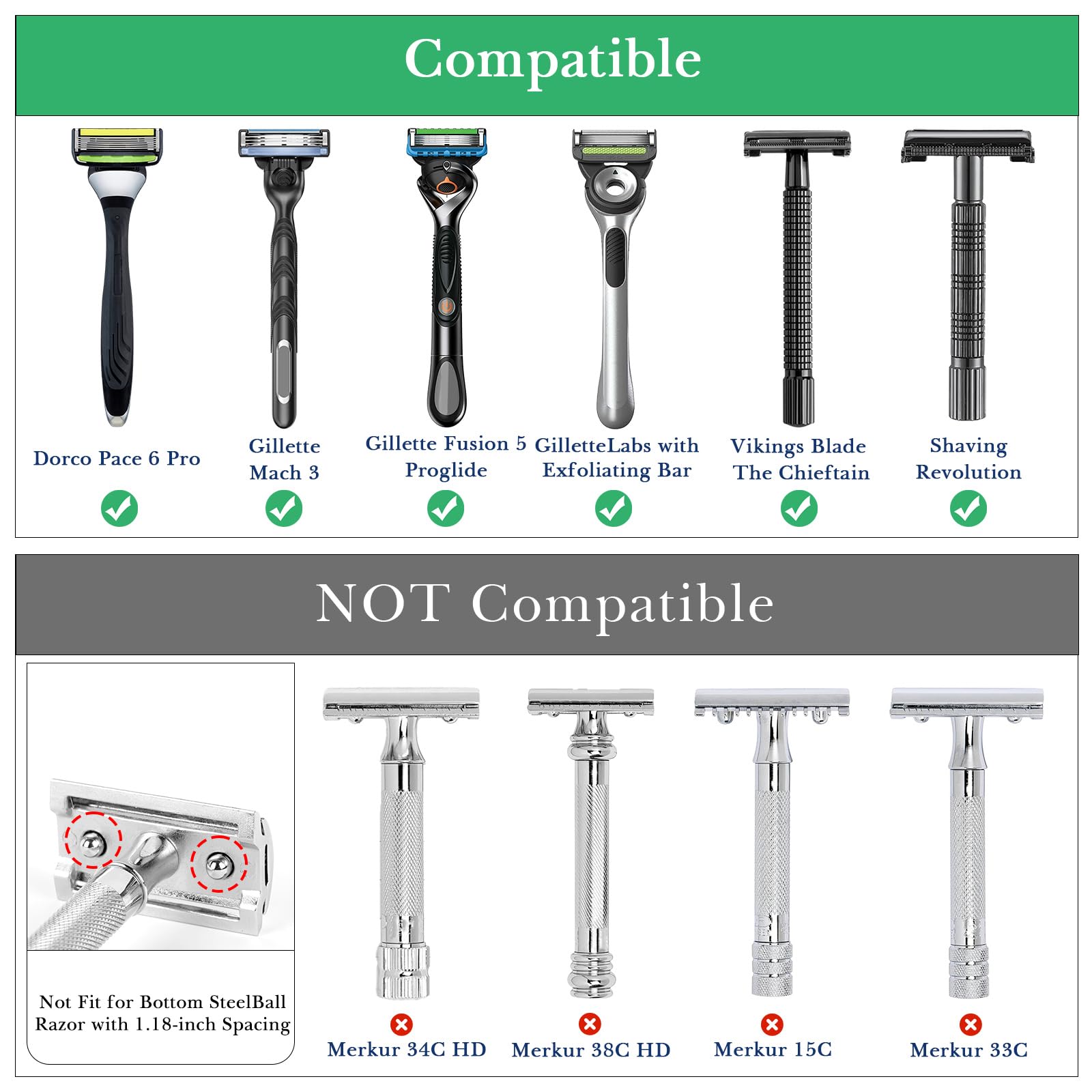 Linkidea Stainless Steel Safety Razor Stand, Men's Travel Shaving Razor Holder Compatible with Long Handle Safety Razor, Fusion 5 Proshield (Black)