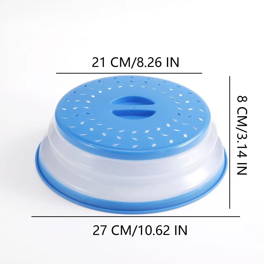 10.5 Inch Collapsible Microwave Splatter Cover For Food With Silicone Mats, Dishwasher-safe, Microwave Plate Cover With Steam Vent,BPA-Free Silicone & Plastic (blue)