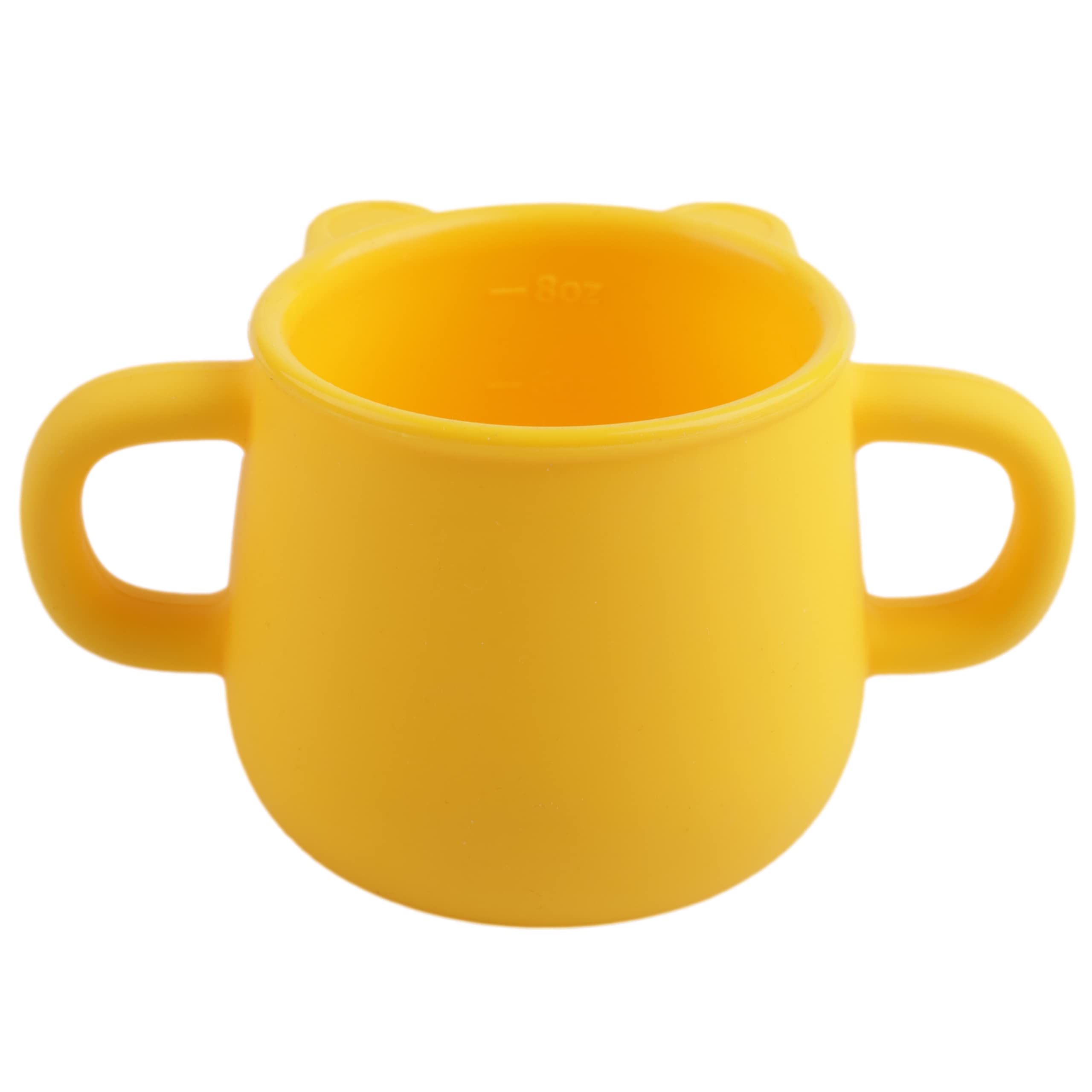 BLUE GINKGO Silicone Toddler Cups - Open Cup for Baby with Handles | Made in Korea | 8oz Training Open Cups for Toddlers 1-3 (Yellow)