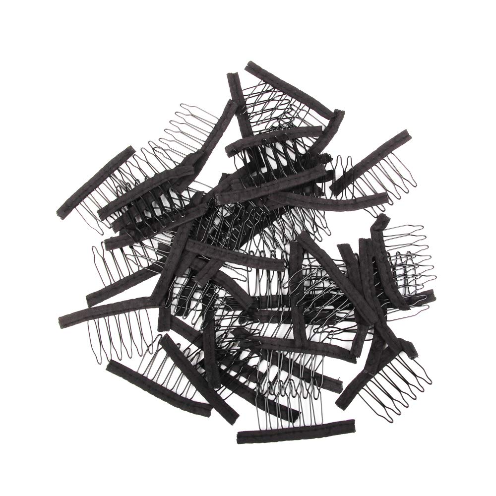 Wig Combs 60 Pcs Black Big Stainless Steel Wig Combs for Making Wigs Metal Wig Clips for Wig Caps Diy