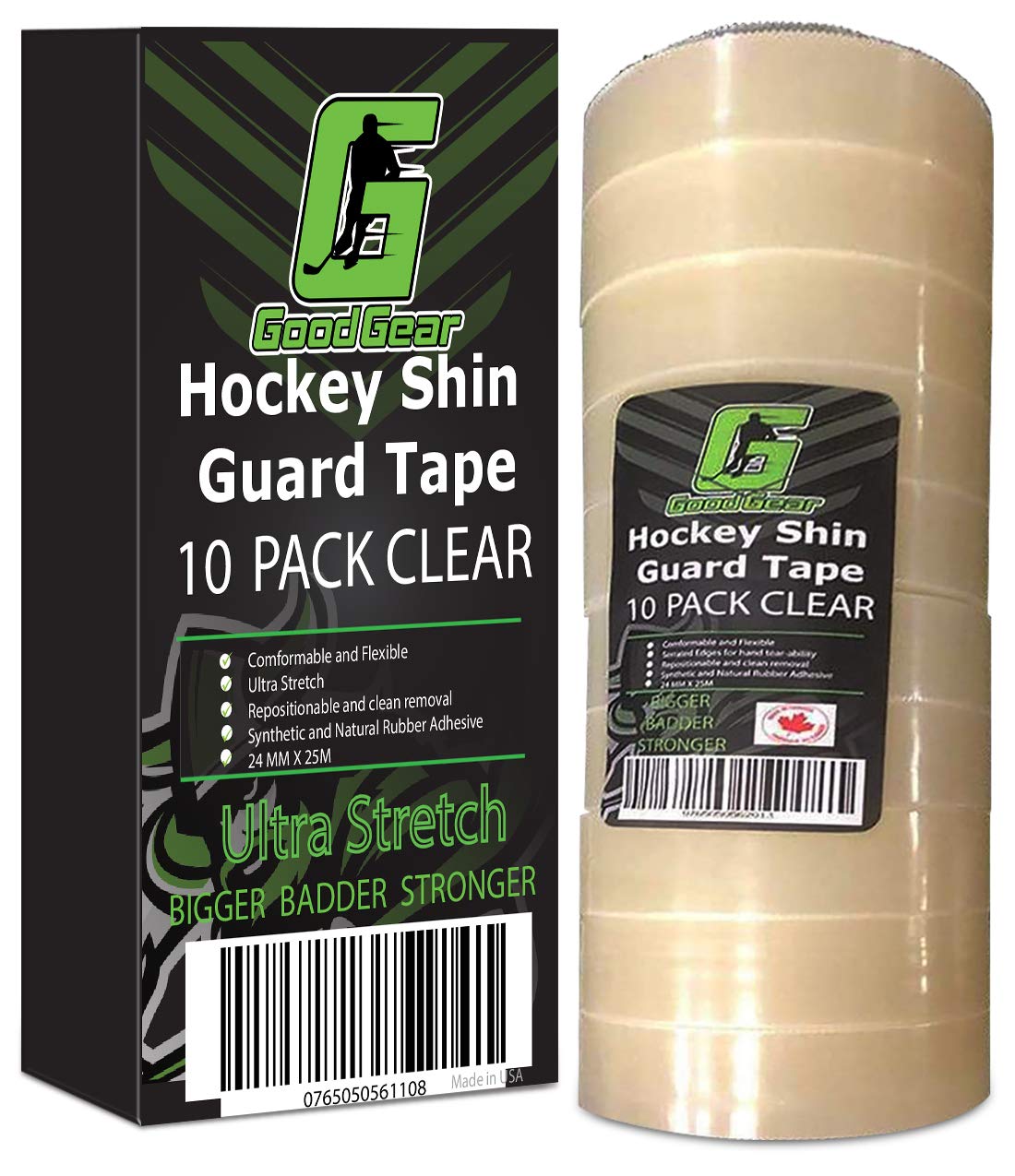 10 Pack Clear Hockey Tape Good Gear Shin Guard Hockey Tape (Snipe Black)