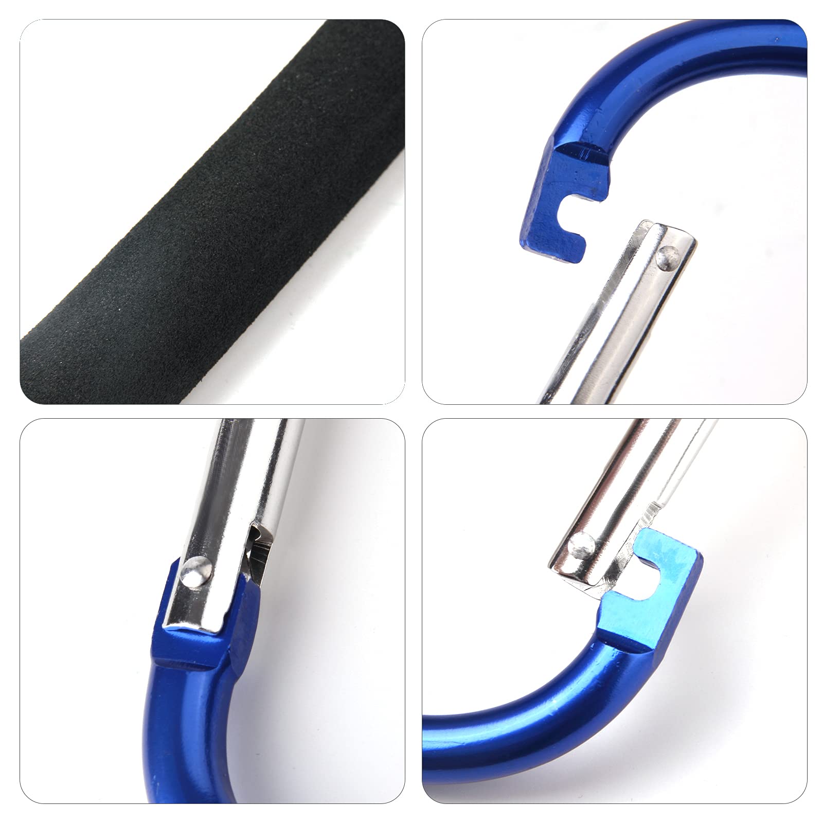 sansheng 4 Pack Large Carabiner 5.5" D Style Click and Carry Bag Carrier Stroller Hooks(Black and Blue)