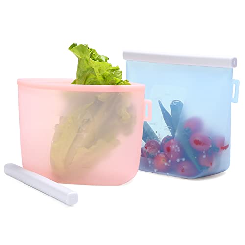 2-Pack Reusable Silicone Storage Bags, BPA FREE Silicone Snack Sandwich Bags Container with Leakproof Lids for Food, Travel, Makeup | Freezer, Oven, Microwave, Dishwasher Safe