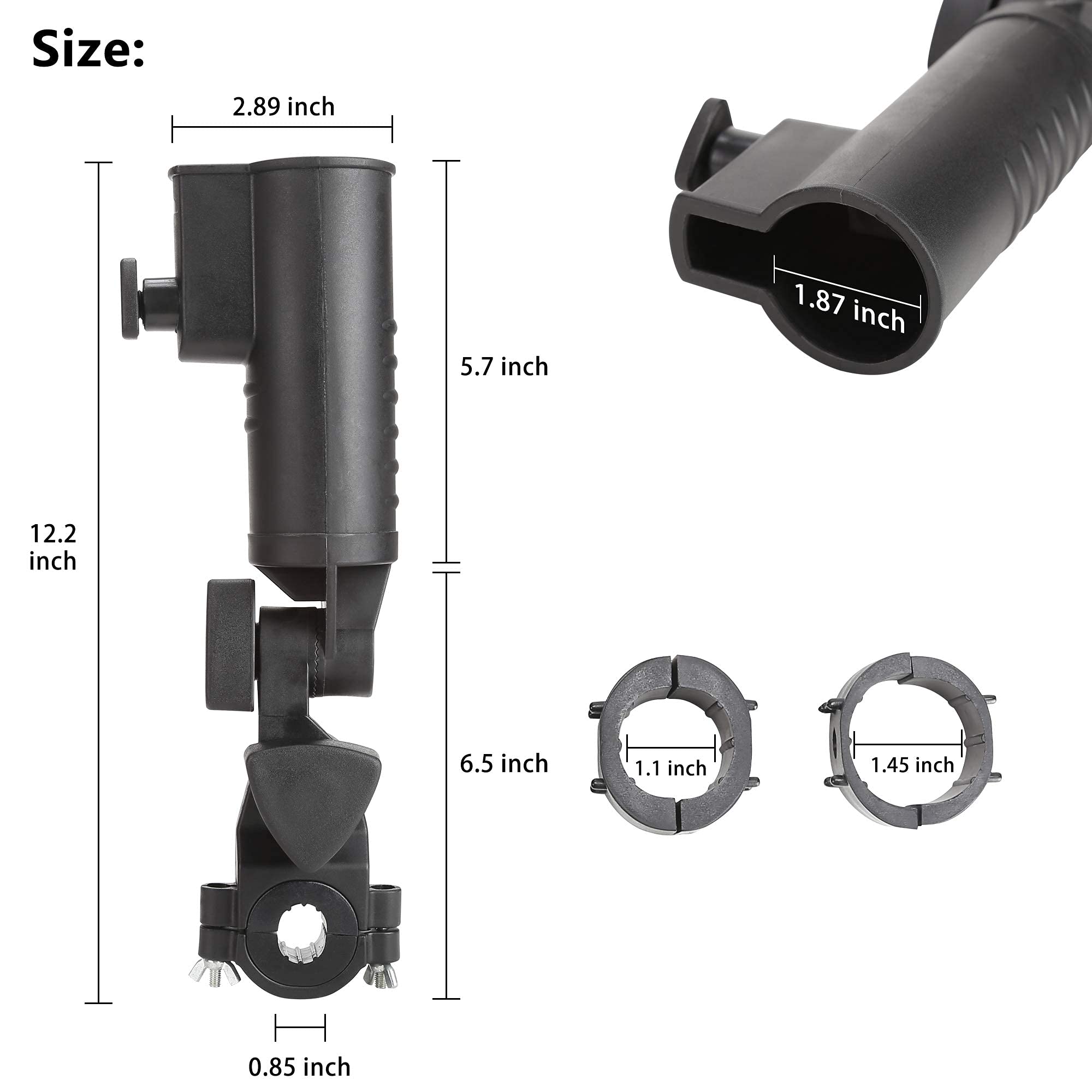 10L0L Universal 3 Wheel Golf Push Cart Umbrella Holder, Adjustable Angle, Umbrella Clip Mounting Attachment for Stroller Wheelchair