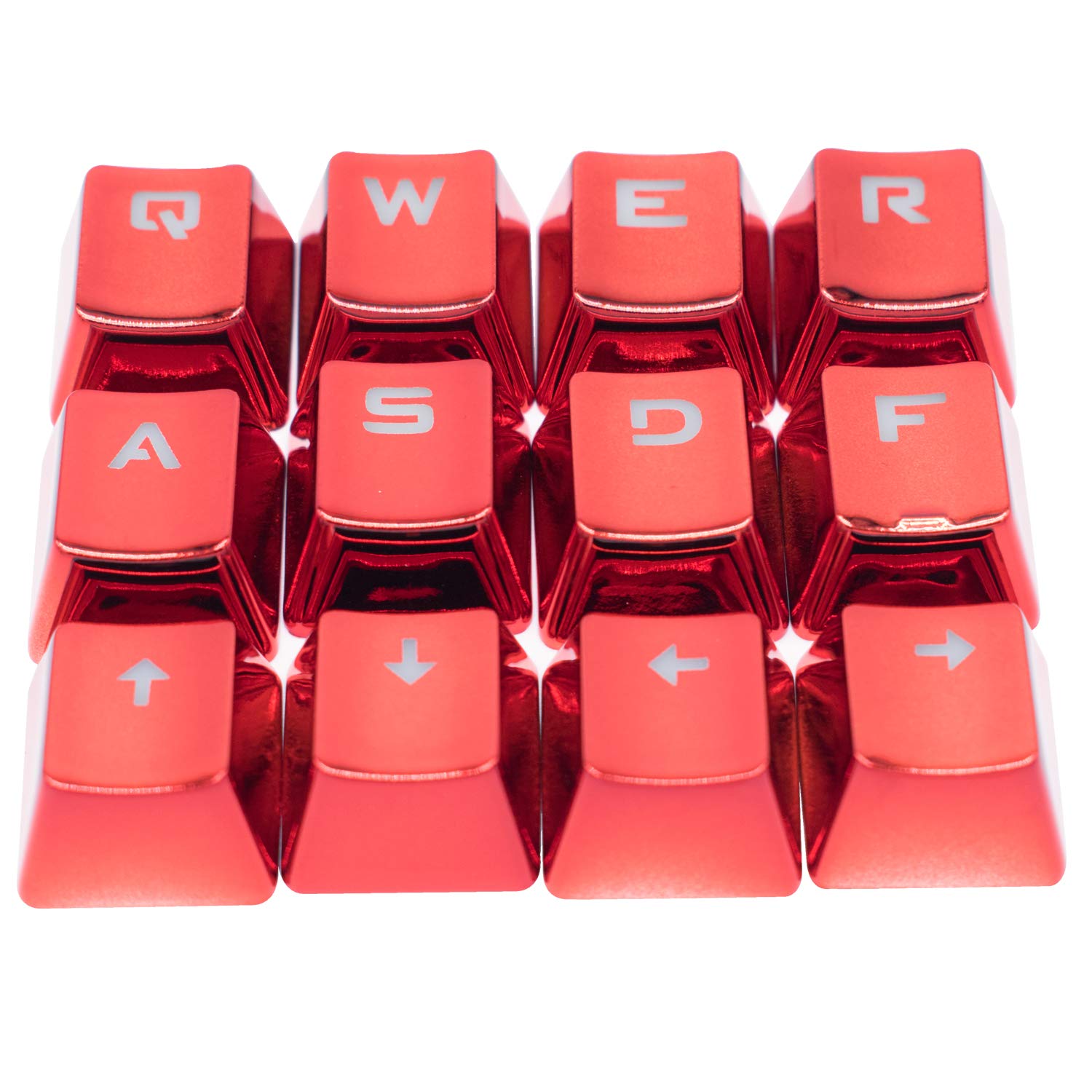 12 Keys PBT Keycaps Backlit Metallic Electroplated Set for Cherry MX Axis Mechanical Keyboard TLT Retail FPS and MOBA Gaming Switch QWER/ASDF/WASD/Direction with Key Puller(Red)