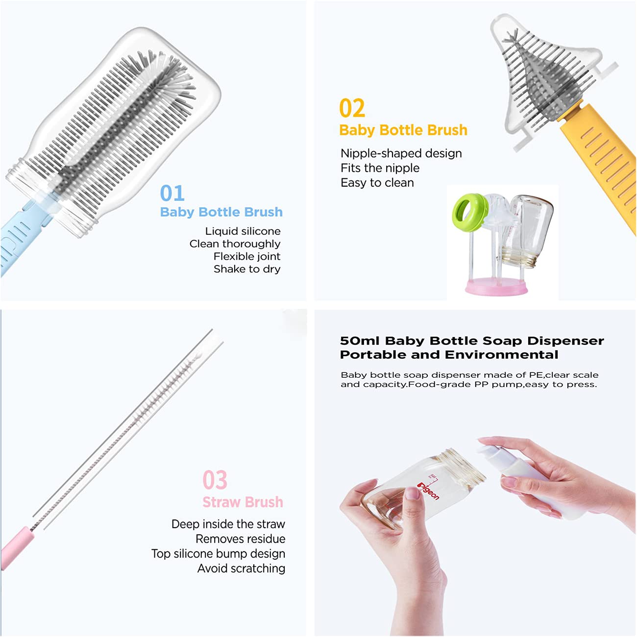 Baby Bottle Drying Rack for Travel,Portable Drying Rack and Bottle Brush Set for Working Mom, Visit Families, Friends or Camping,Pink