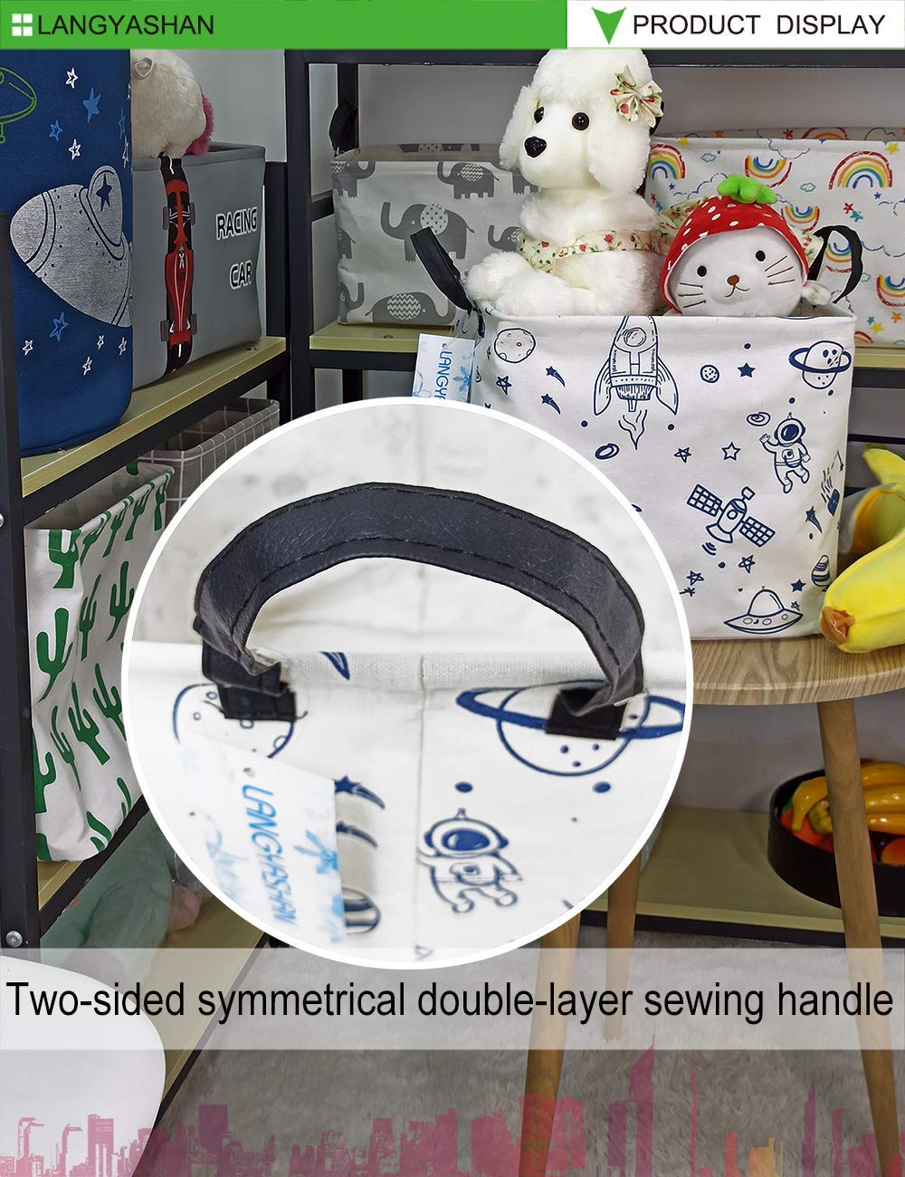 LANGYASHAN Square Storage Baskets Waterproof Canvas Children Laundry Nursery Hamper for Shelves Gift Baskets Toy Organizer Room Decor (Square spaceship)