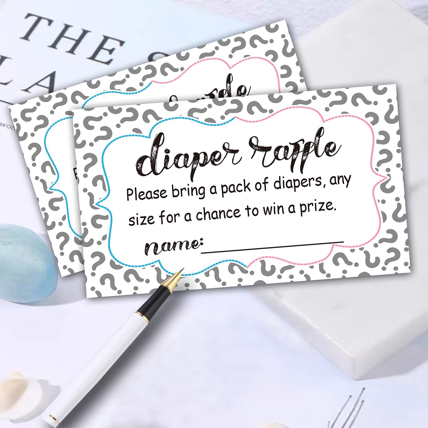 Diaper Raffle Tickets for Baby Shower (50 Count) 3.5" x 2" with Name Line, Baby Shower Game