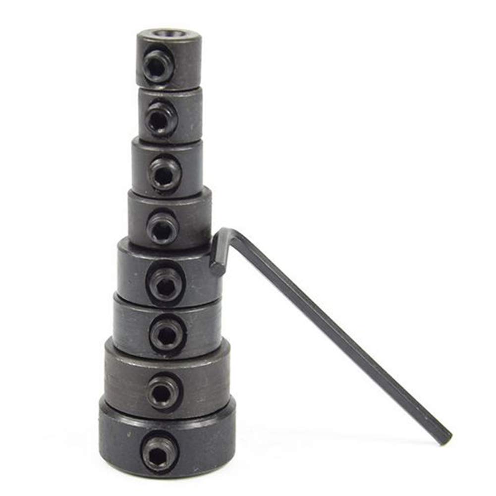 8PCS Drill Depth Stop Collars Limit Ring,1/8,3/16,1/4,5/16,3/8,7/16,1/2,5/8 Drill Depth Stop Collars Ring Dowel Shaft Chuck, Hex Wrench Woodworking for Drill Bits Consistent Drilling