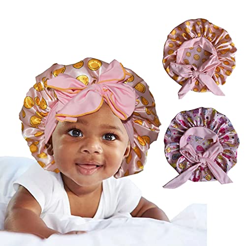 2pcs Pack Baby Bonnet Kids Bonnet Infant Satin Silk Hair Bonnets For Girls Boys Toddler newborn infants with tie band bow 6-12 months