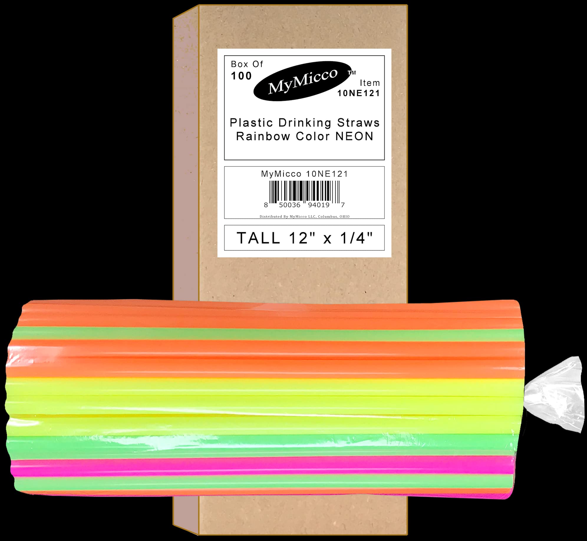 10NE121 MyMicco - 150 Giant 12" x 1/4" Neon Plastic Straws - Shakes, Shakes - Ships To You From OHIO