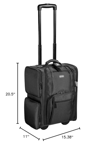 BYOOTIQUE Rolling Makeup Train Case Soft Sided Makeup Storage Cosmetic Organizer Carry on Travel Trolley Suitcase with Heat Isolation Side Pocket 6 Removable Bag for Makeup Artist Hairstylist, Black