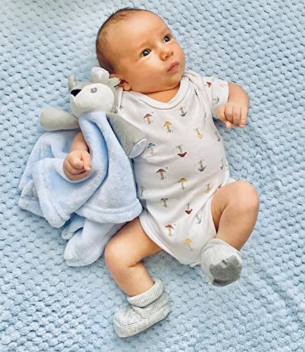Baby Boy Gift Set New Born Baby Gift Baby Blue Deer Fawn Security Blanket Soft Fleece, Suitcase Keepsake Box Blanket Booties & Baby Gift Basket – Unique Present for Baby Shower & Newborn Lovey Welcome