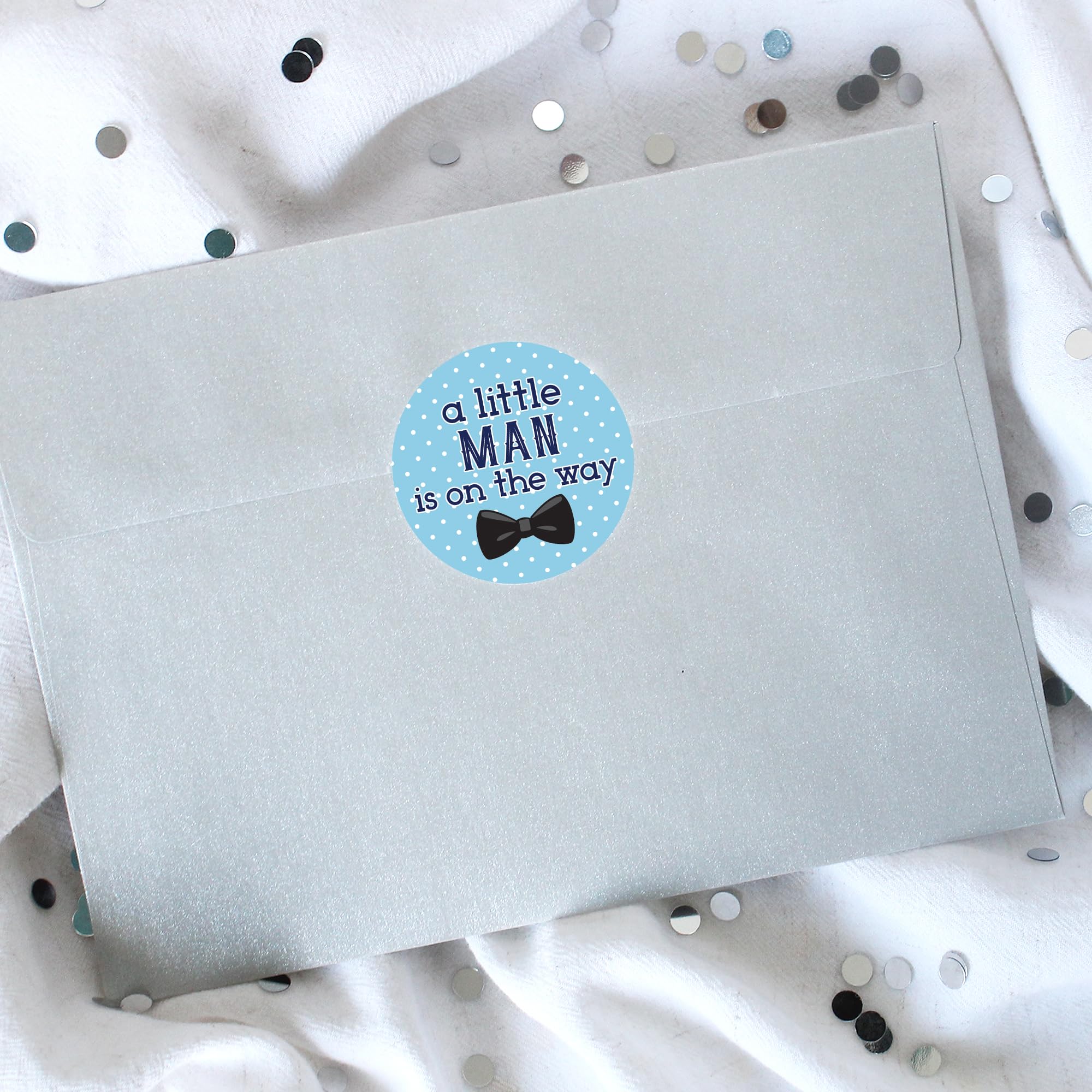 Little Man Baby Shower Thank You Stickers - Mustache, Suspenders, It's a Boy, 1.75 in - 40 Labels