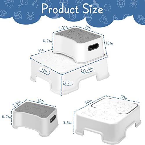 2 Step Stool for Kids and Toddler,Anti-Slip Sturdy Bathroom Toilet Step Stools,Double up Step Stool with Soft Grips,for Potty Training,Sink,Kitchen(White)