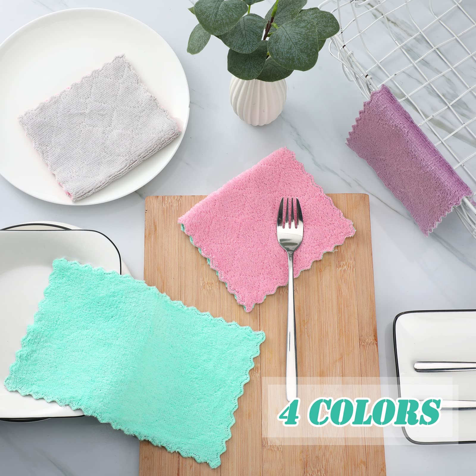 100 Pcs Kitchen Cloth Dish Towels Bulk Reusable Dishcloths Nonstick Oil Kitchen Towels Absorbent Coral Velvet Dishtowel Washable Microfiber Cleaning Cloth Fast Drying Kitchen Rag for Table Chair Glass