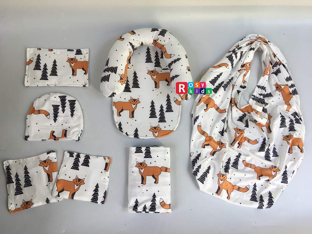 9pc Unisex Baby Boy Girl Ultimate Set of Infant Car Seat Cover Canopy Headrest Blanket Hat Nursing Scarf, 06JE03