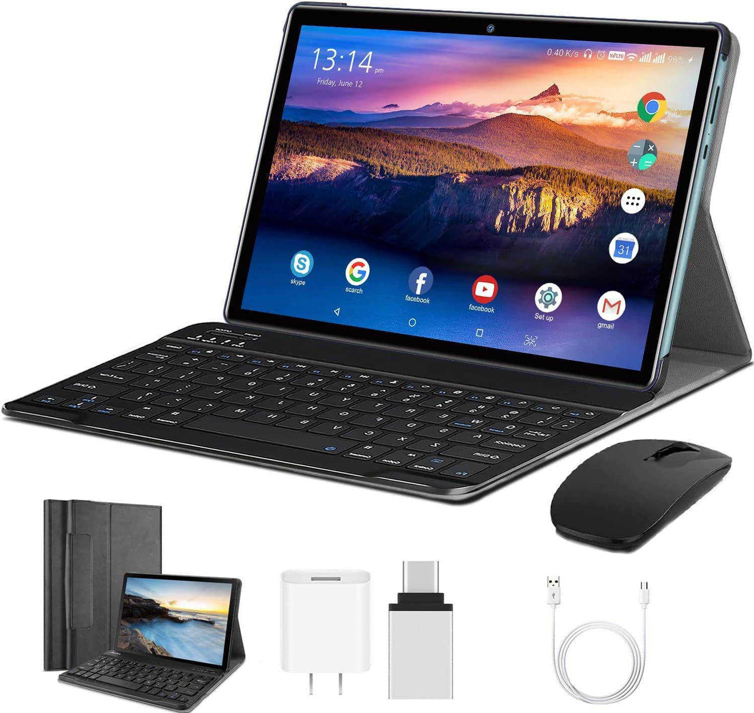 AOYODKG 2023 Newest Tablet with Keyboard 10 Inch, Android Tablet Newest Octa-core Processor, 64GB ROM + 4GB RAM Storage, 256GB Expandable, 2 in 1 Tablet with WiFi, GPS, 1920x1200 HD Display -Black