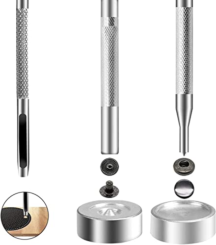 24 Sets Heavy Duty Leather Snap Fasteners Kit, BetterJonny 15mm Metal Snap Buttons Press Studs Leather Rivets Snaps with 4 Setter Tools for Clothes Bracelet Jackets Jeans Gun Black