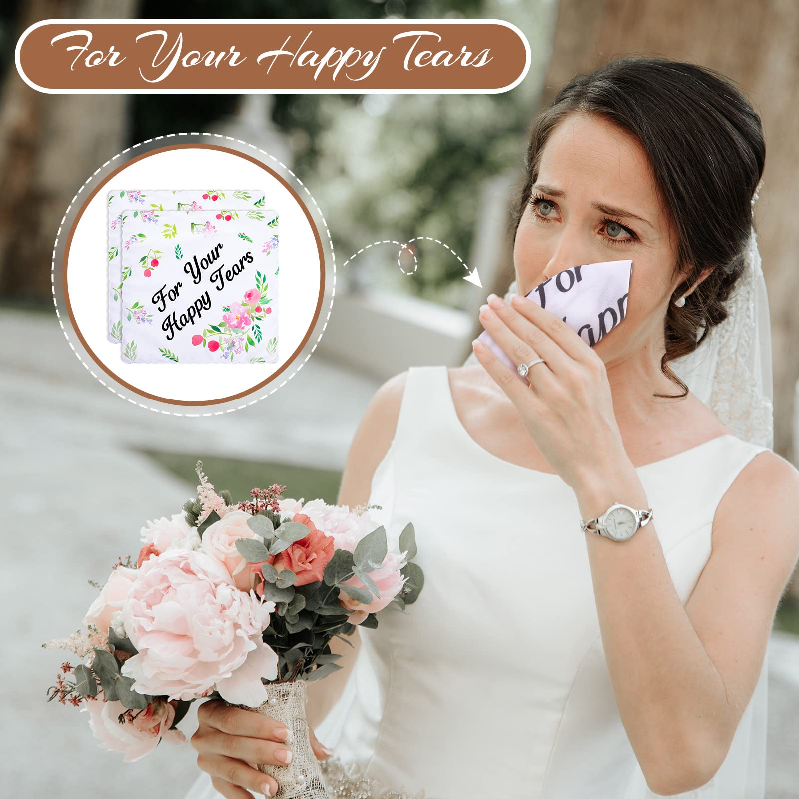 12PCS Wedding Handkerchiefs For Your Happy Tears Wedding Handkerchiefs with Scallop Lace Edges for Bride,Bridal Shower Wedding Day Gift (Fresh Style)