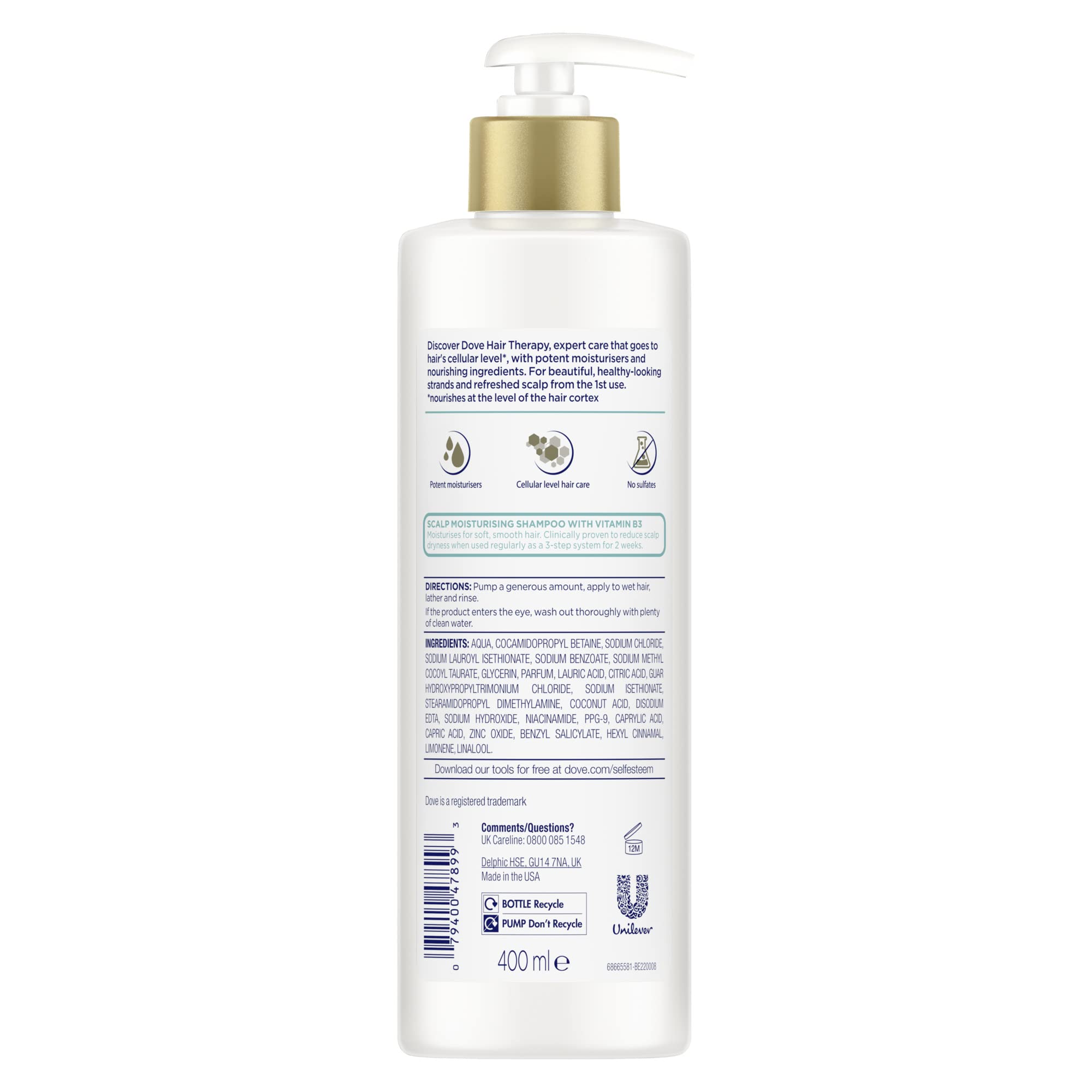 Dove Hair Therapy Shampoo for Dry Scalp with Vitamin B3, 13.5 fl oz
