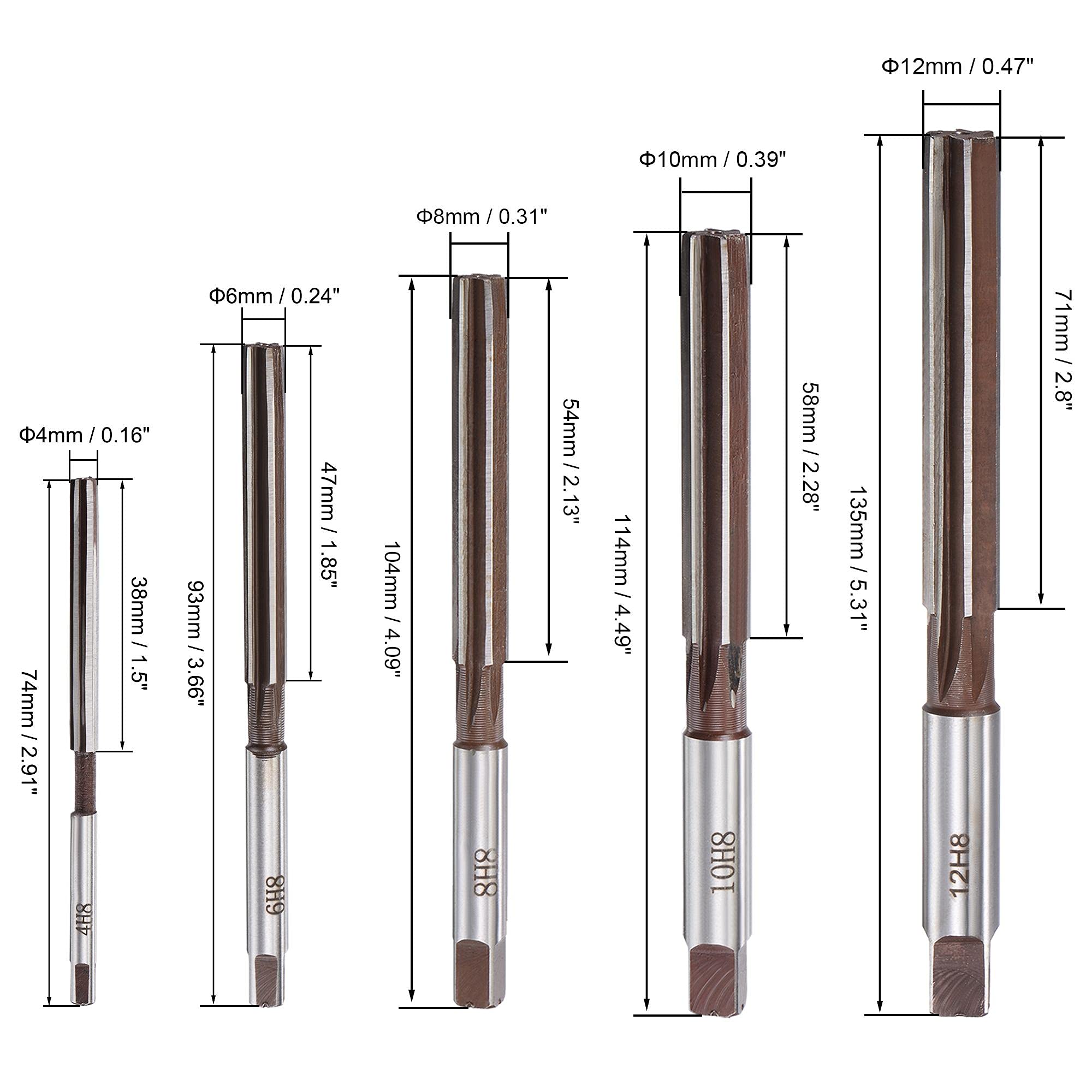 uxcell Hand Reamers Set 4mm 6mm 8mm 10mm 12mm H8 Accuracy Alloy Tool Steel 6 Flutes Straight Shank Milling Cutter Tool 5pcs