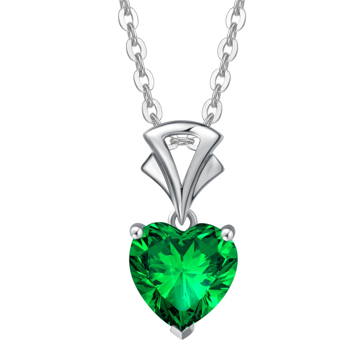 14K Solid White Gold Emerald Pendant with 925 Sterling Silver Chain Mothers Day Gifts for Mom 8x8mm Heart Shape Solitaire May Birthstone Necklaces Fine Jewellery Anniversary Birthday Gifts for Women