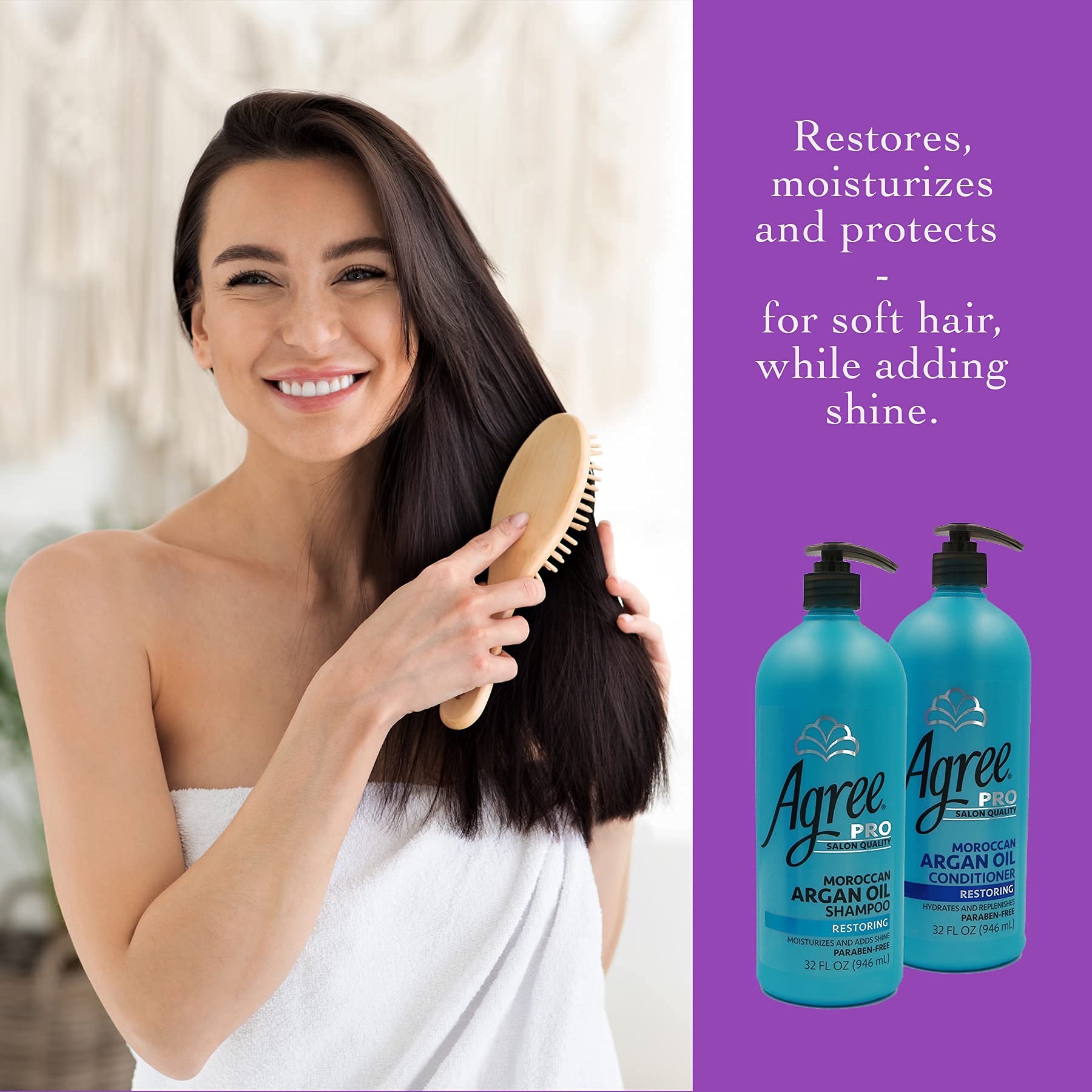 Agree Pro Moroccan Argan Oil Shampoo and Conditioner Set, Repairing and Deep Moisturizing (2x32 oz/ 946 ml bottles)