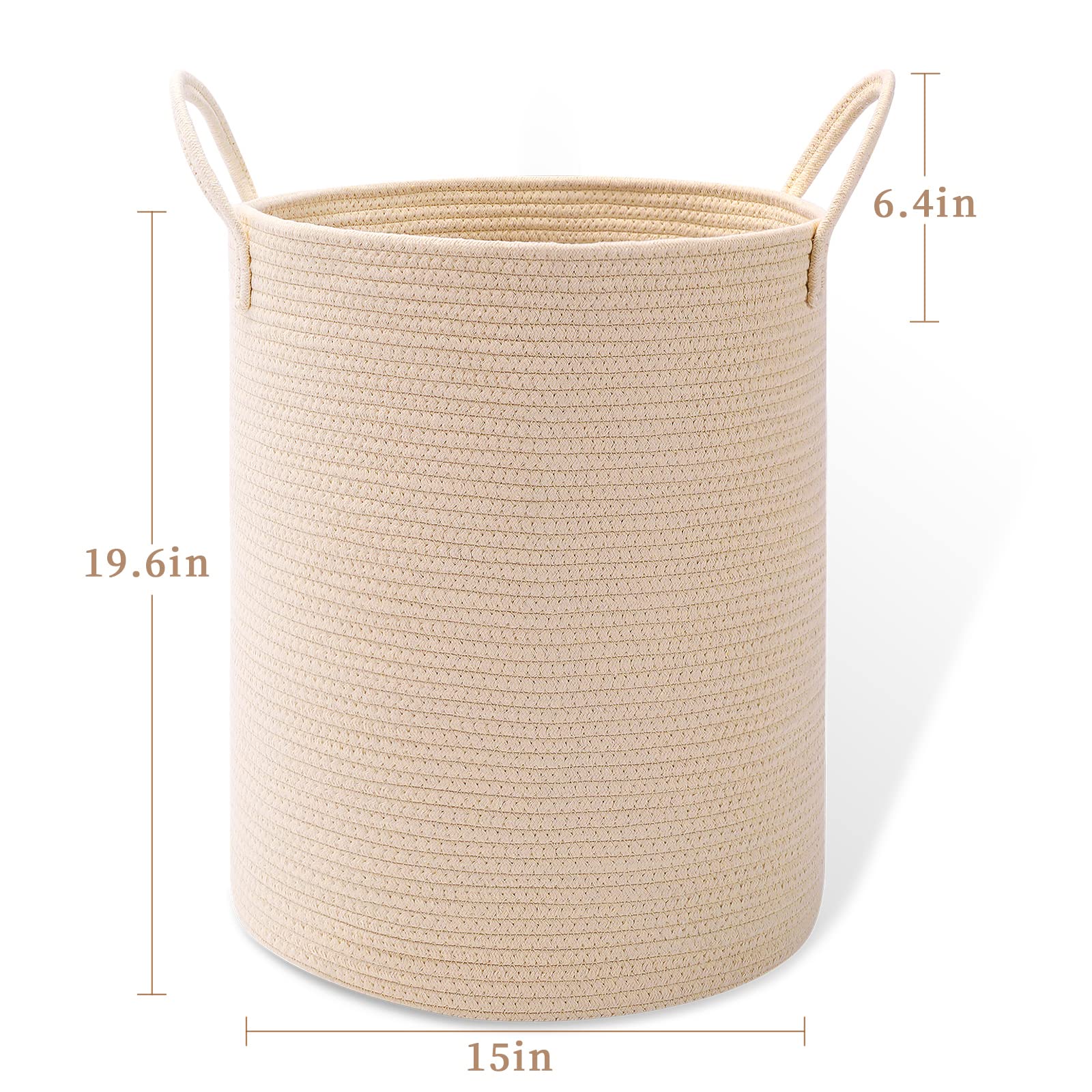 Large Laundry Basket Woven Cotton Rope Laundry Hamper 15" x 19.6" Woven Baby Laundry Basket for Blankets Toys Storage Basket Natural cotton thread clothing sorting basket