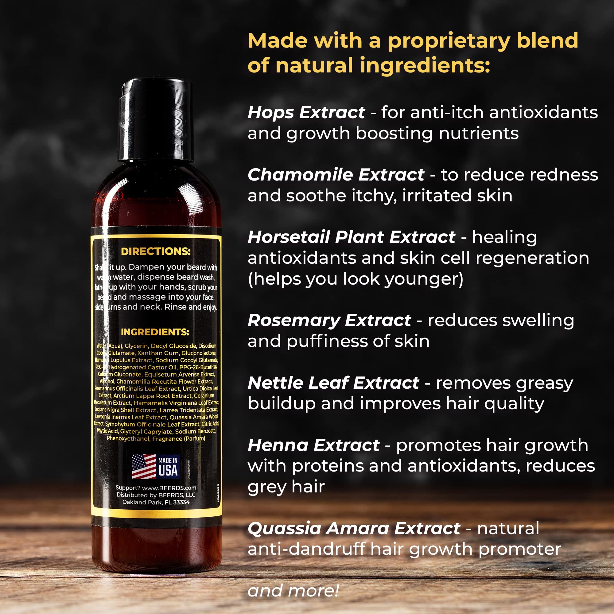 BEERDS Beard Wash (4 oz) Boosted by Hops - Cleanses, Restores, Delivers Antioxidants, Key Nutrients, Made in USA (Vanilla Birch)