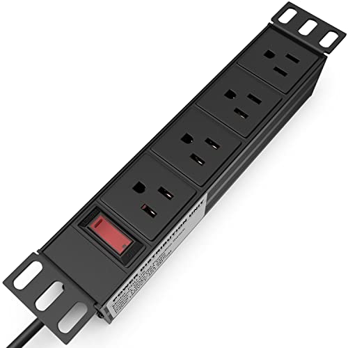 10" Rack PDU - 1U (4 Outlet) Power Distribution Unit 10 inch for Mini Racks w/Protection (110V/15A 6ft Cable) Network Cabinet Rackmount Power Strip (in Wall, Desk or Server Rack Mount) Tupavco TP1713